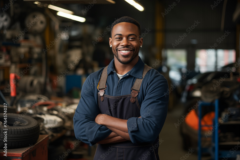 Smiling mechanic black man. Automotive professions. Job offer. Job ...