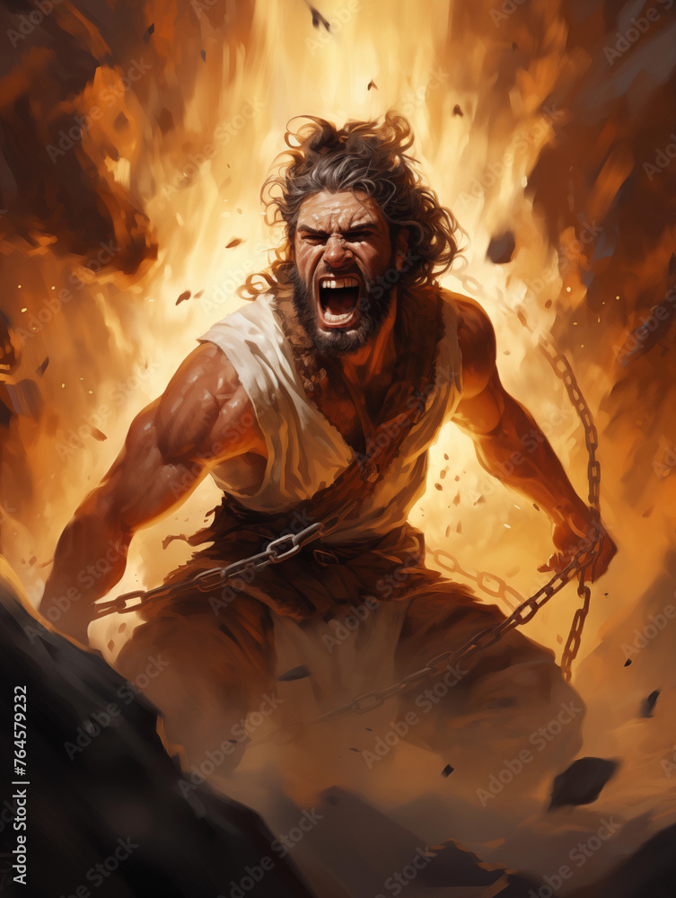 Samson Bible Story Breaking Pillars Of Temple Stock Illustration ...