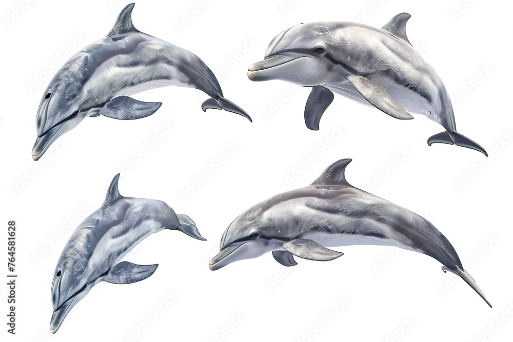 Collection of Dolphin fishes In different view, Front view, side view ...