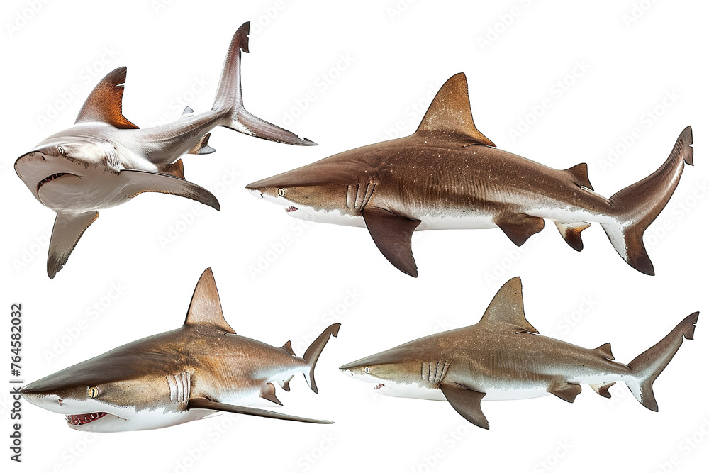 Collection of shark fishes In different view, Front view, side view ...