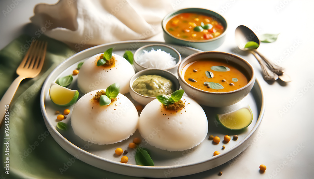 Authentic South Indian Meal Photography: Idlis with Coconut Chutney & Sambar, Delicious South ...
