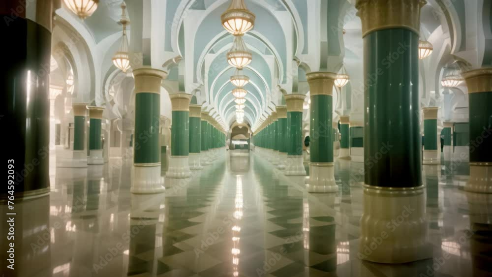 A stunning and grand hallway in a building adorned with tall columns ...