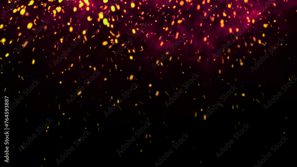 Red Glowing Ember Particles, Dark Glitter Fire Lights Rise Amidst Smoke ...