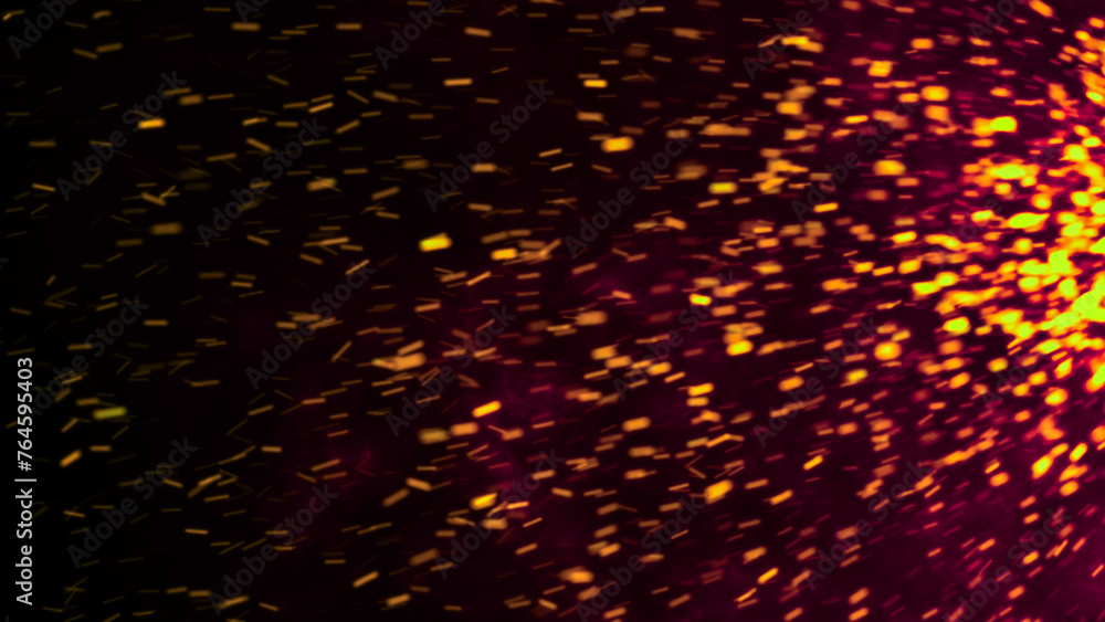 Red Glowing Ember Particles, Dark Glitter Fire Lights Rise Amidst Smoke ...