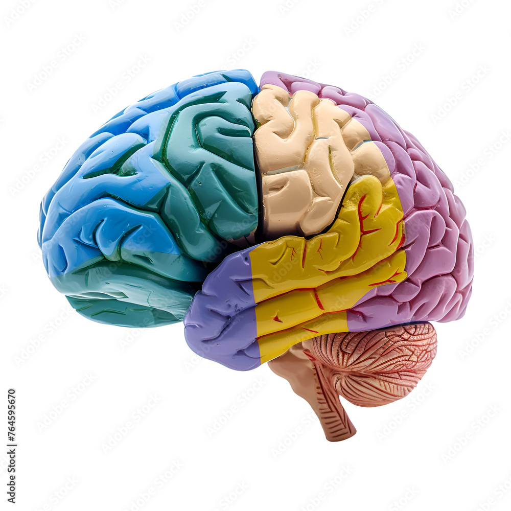 human brain model. blue Cerebellum, green Cerebrum, purple Thalamus ...