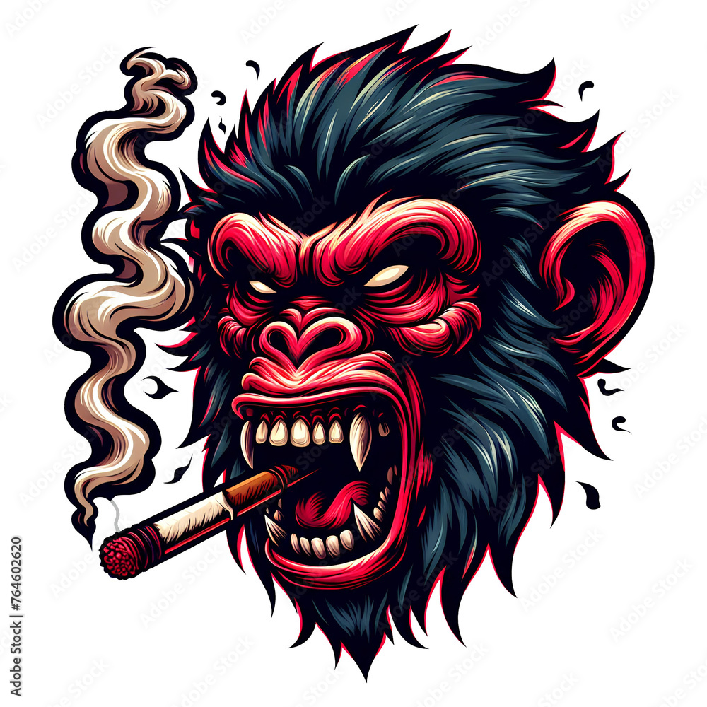 red face monster monkey smoking a cigarette Stock Photo | Adobe Stock