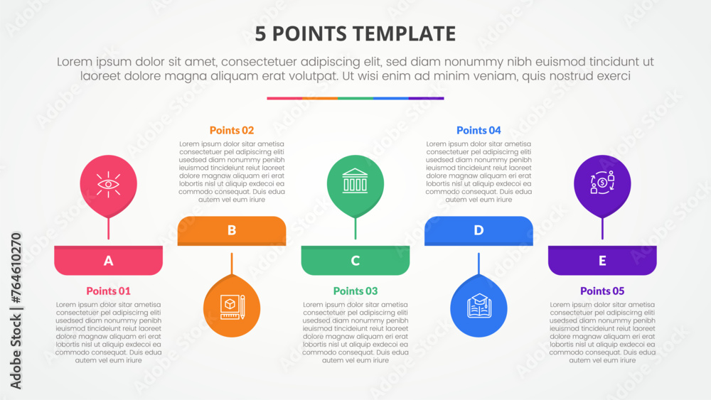 5 points stage template infographic concept for slide presentation with ...
