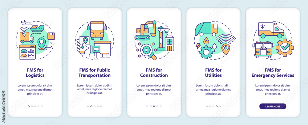 Fleet management systems onboarding mobile app screen. Walkthrough 5 ...