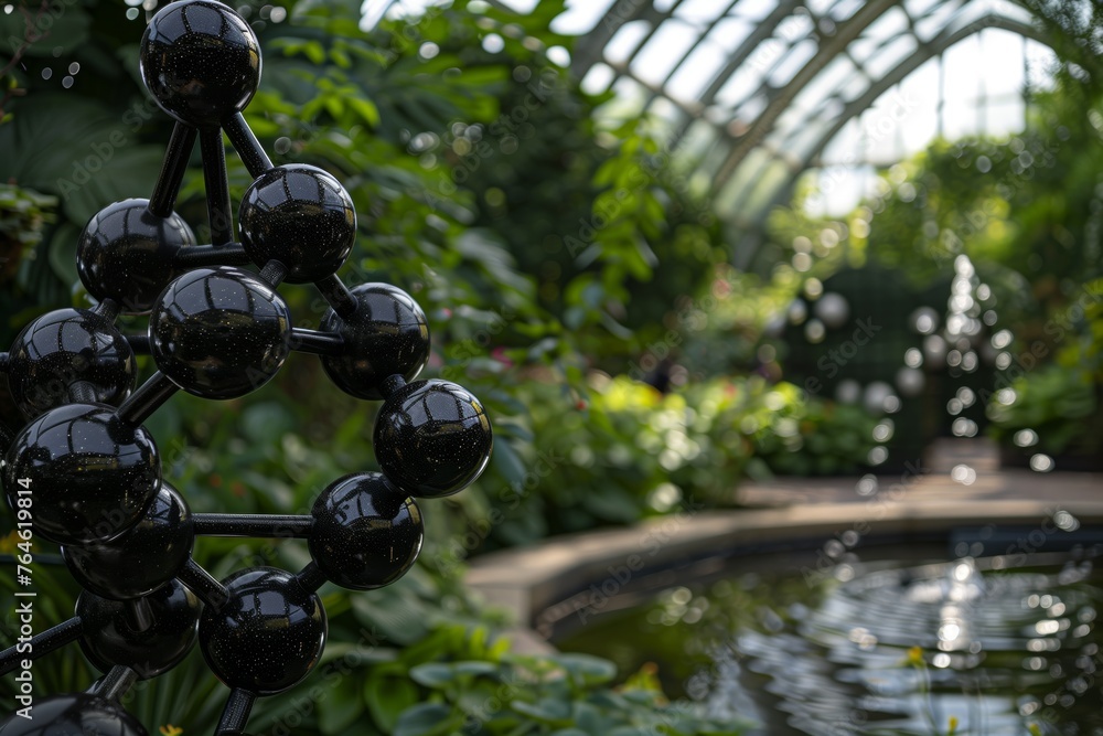 giant molecule sculpture in a botanical garden with focus on its ...