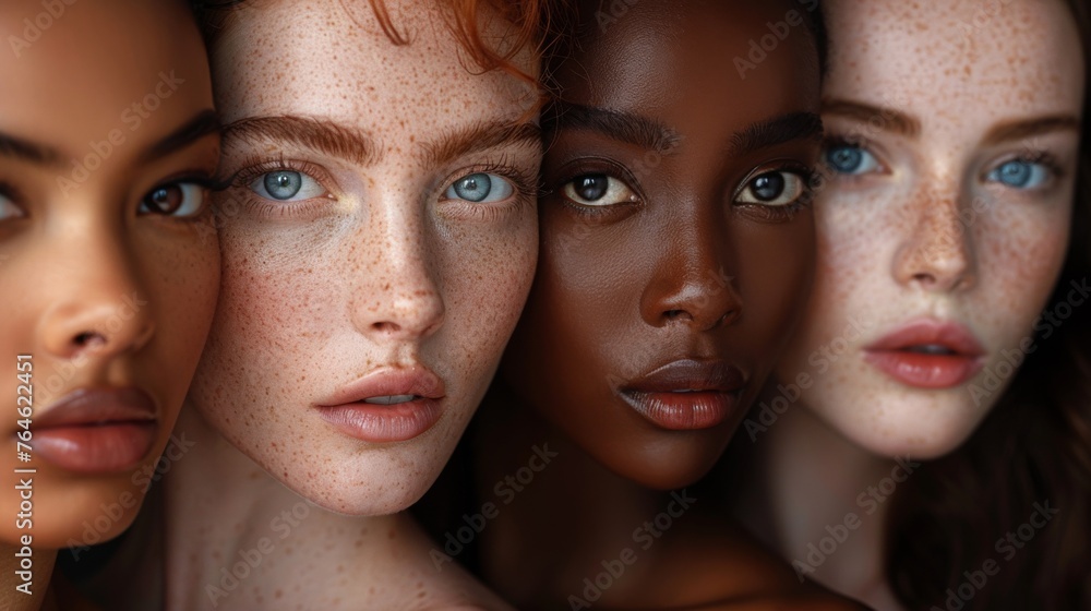 Close-up portrait of a diverse group of women showcasing a spectrum of ...
