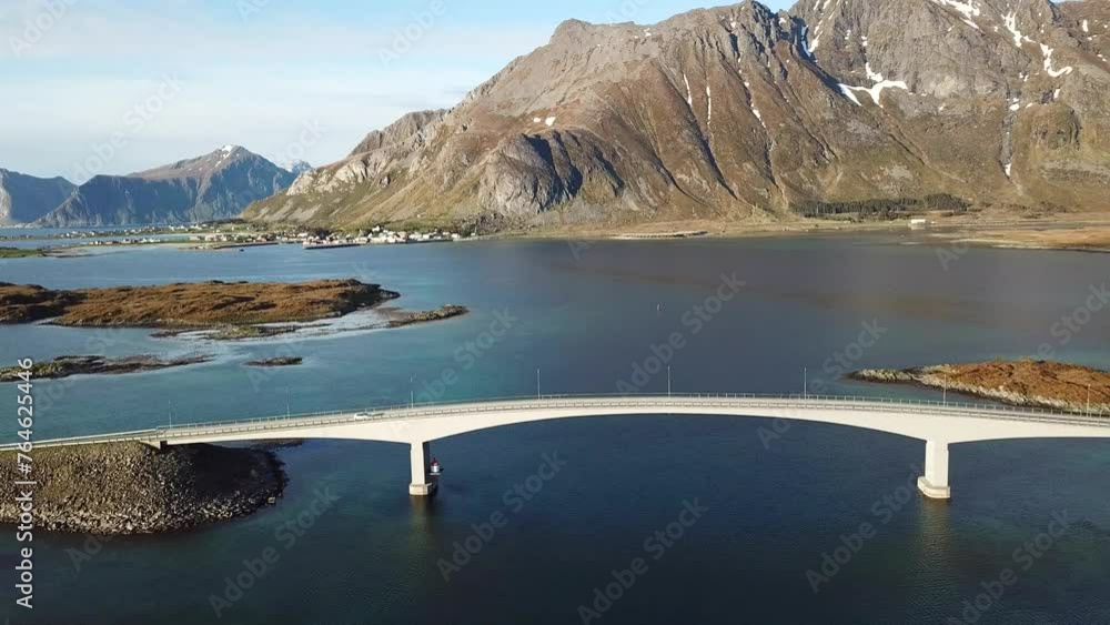 Modern road bridge. Bridge over a fjord in Norway on the Lofoten ...