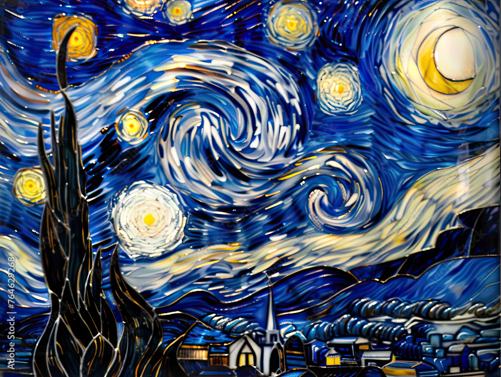 This stained glass interpretation of Van Gogh's Starry Night swirls ...