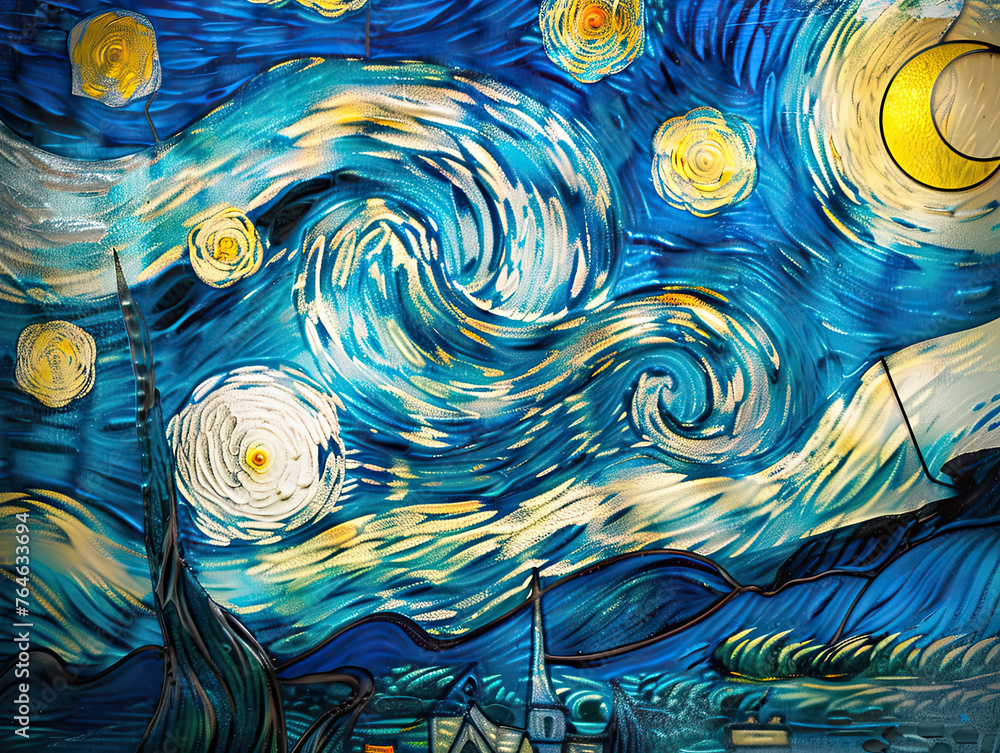 Stained glass rendition of Van Gogh's Starry Night captures the iconic swirls and luminosity in ...