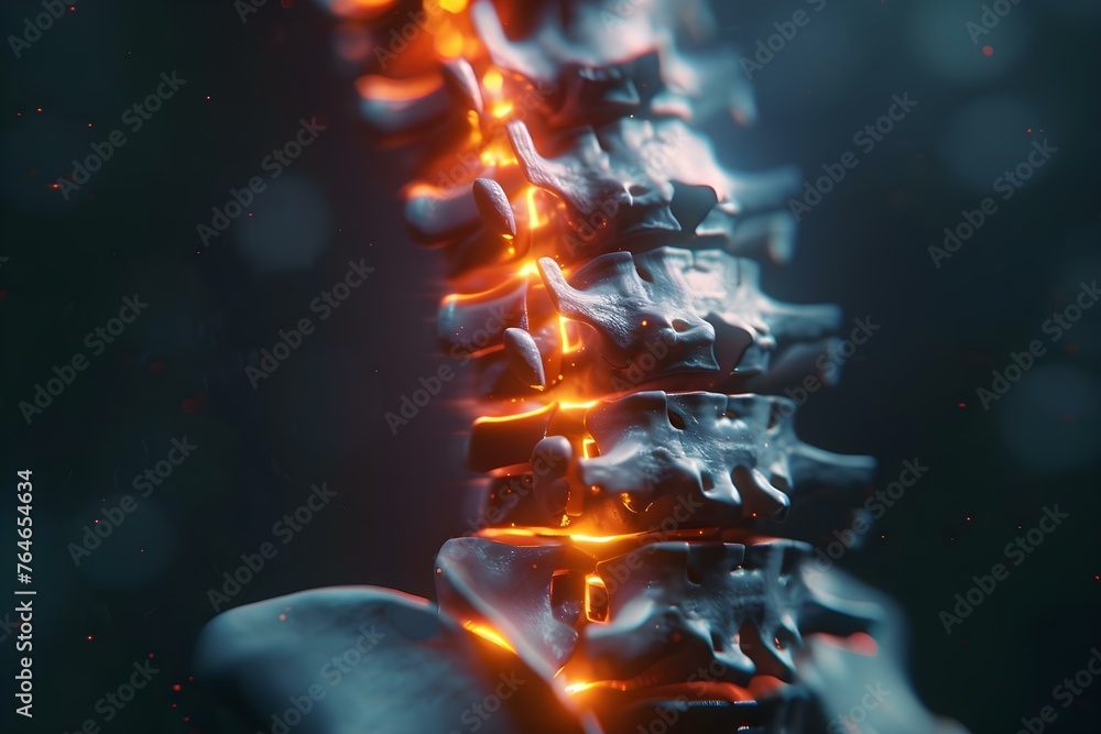 3D rendered image of painful back with Xray showing spinal cord issues ...