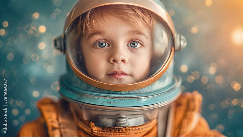 Cartoon kid space explorer. Astronaut boy with space helmet. Created ...