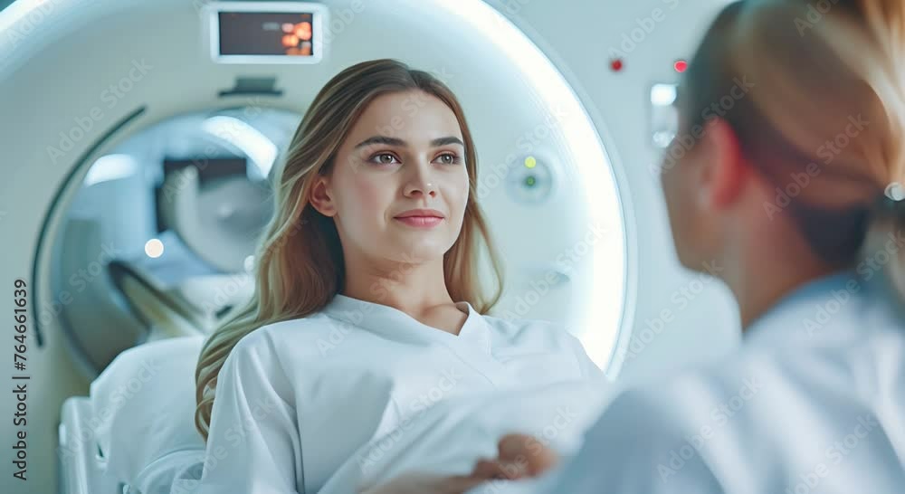 Patient is getting recommendations from doctor before MRI procedure ...