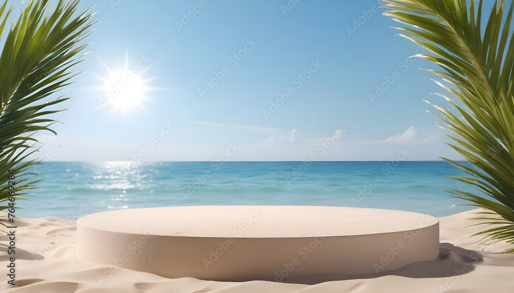 Beach podium background product summer sand display stand sea cosmetic ...