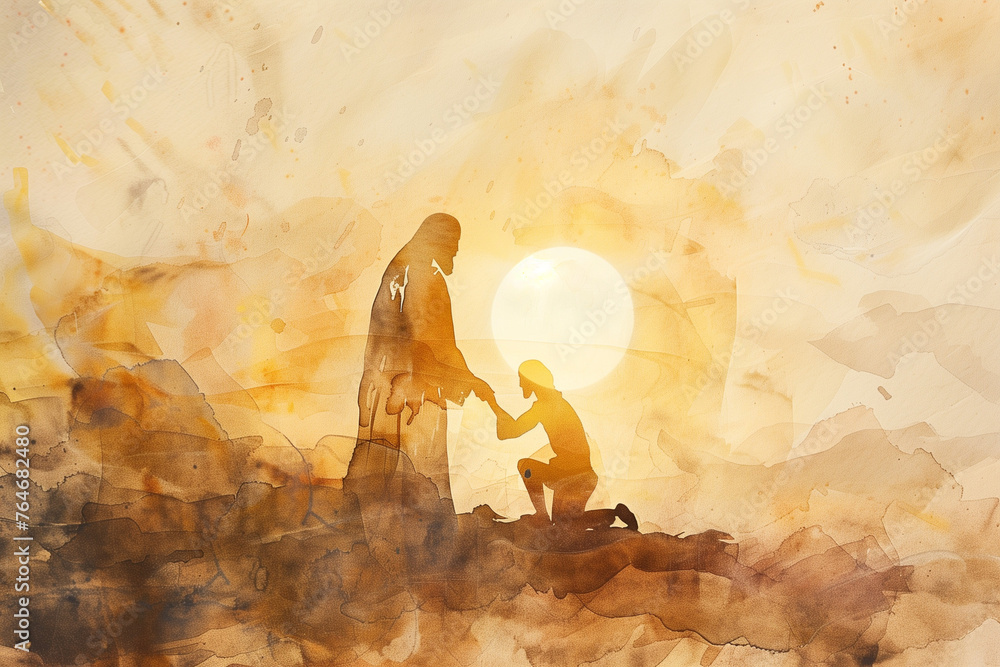 Jesus reaching out his hand to man and forgive and bless him In the ...