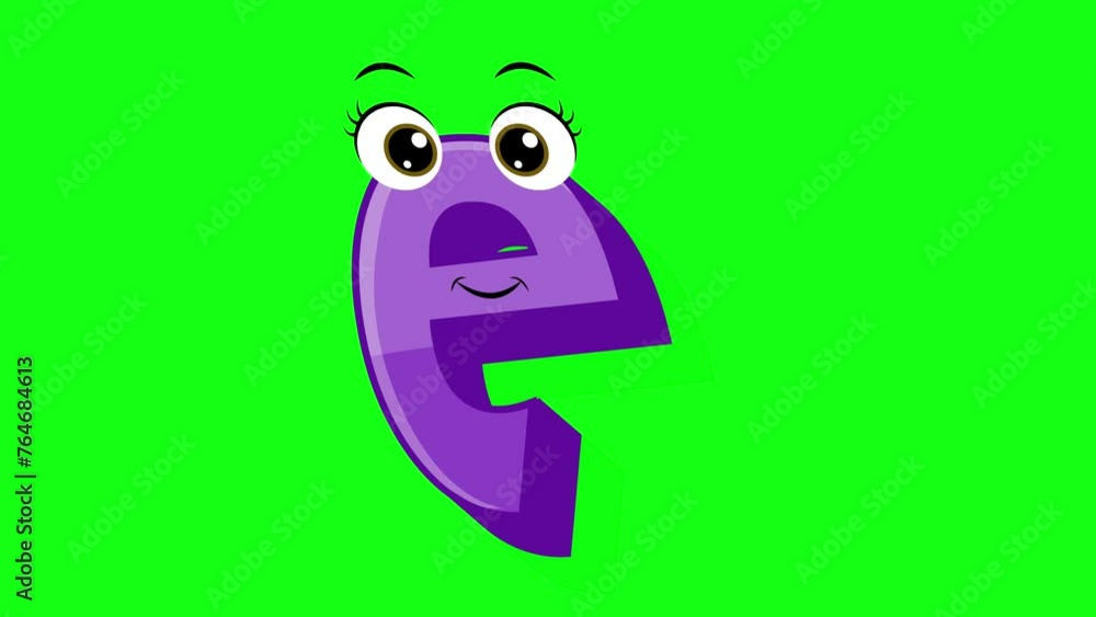 Cartoon style letter e 2d animation with green screen background, e ...