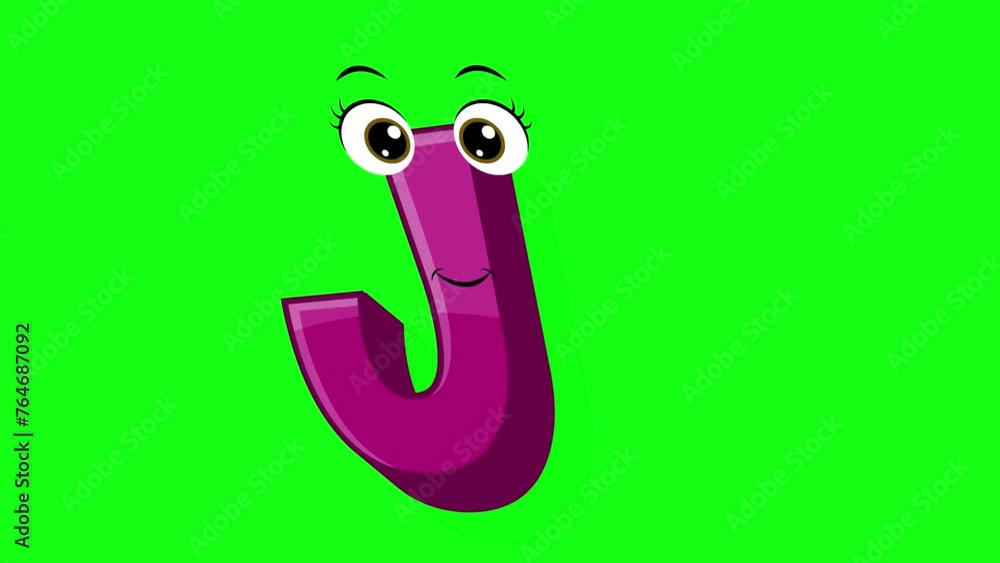 Cartoon style letter j 2d animation with green screen background, j ...