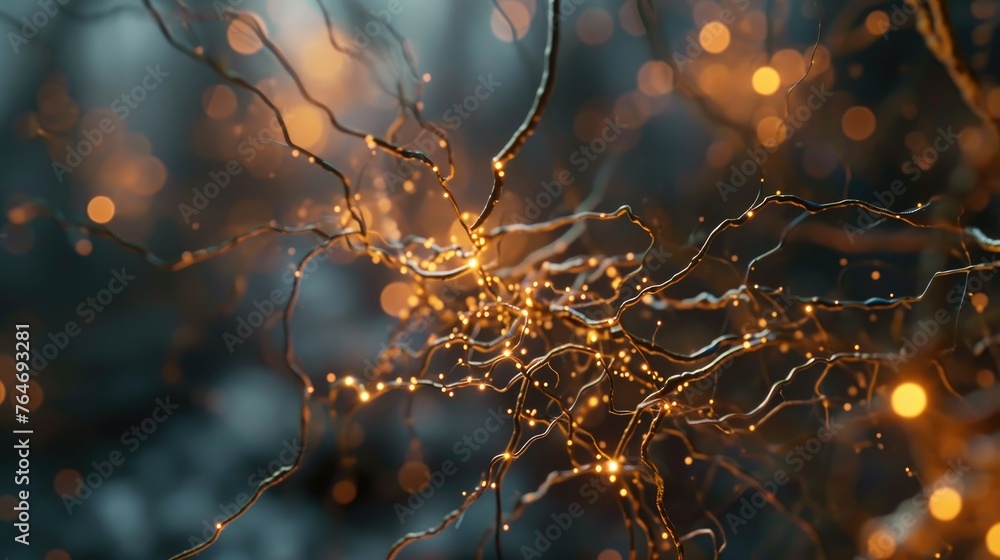 Visual representation of neurons transmitting electrical impulses ...