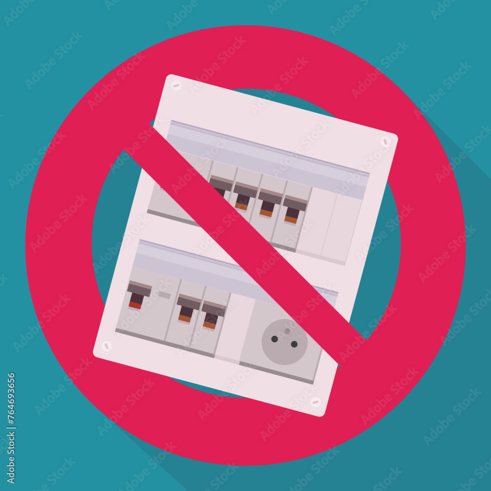 Electric board in the middle of red circular prohibition symbol on blue ...