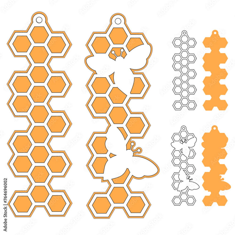 Bookmarks with bee and honeycomb, Decorative panel, Layered gift tags ...
