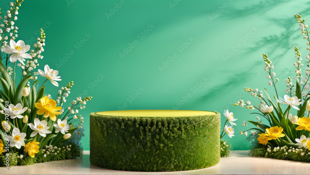 Green Spring Flower Display Background, product platform scene display ...