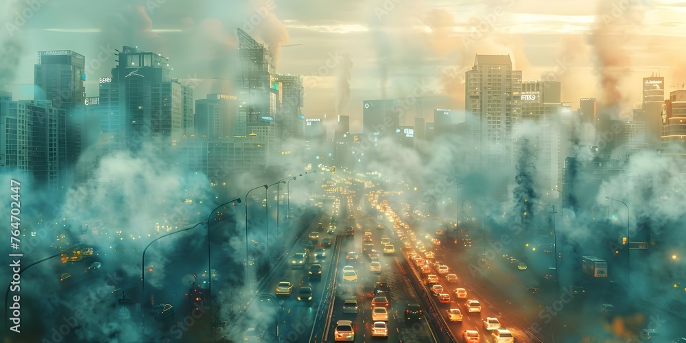 Concept of pollution in urban environment caused by heavy traffic ...