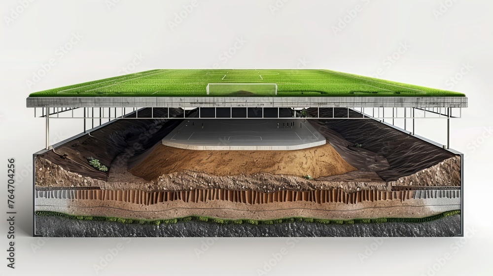 A unique cubic cross-section of a football stadium, the underground ...