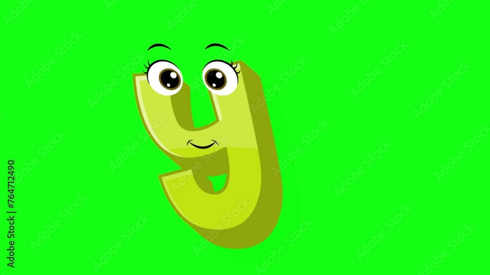 Cartoon style letter y 2d animation with green screen background, y ...