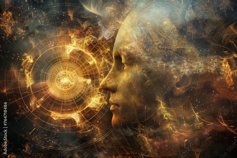 Enigmatic depiction of divine puzzles, challenging the minds of mortals ...