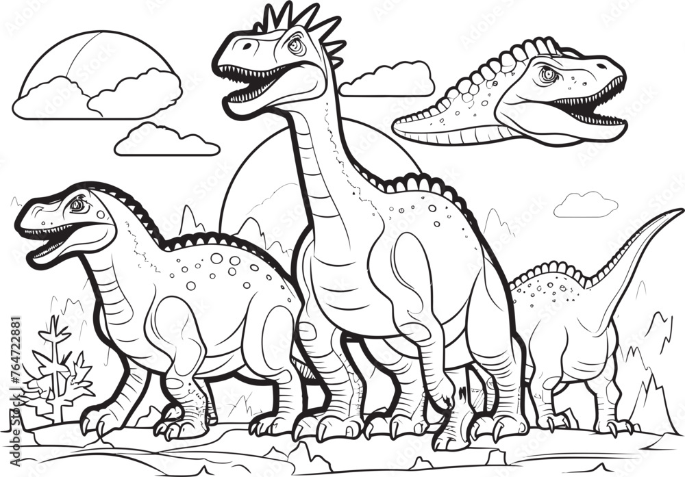 Dino Dreamland Vector Graphics for Dinosaur Line Art Coloring Pages ...