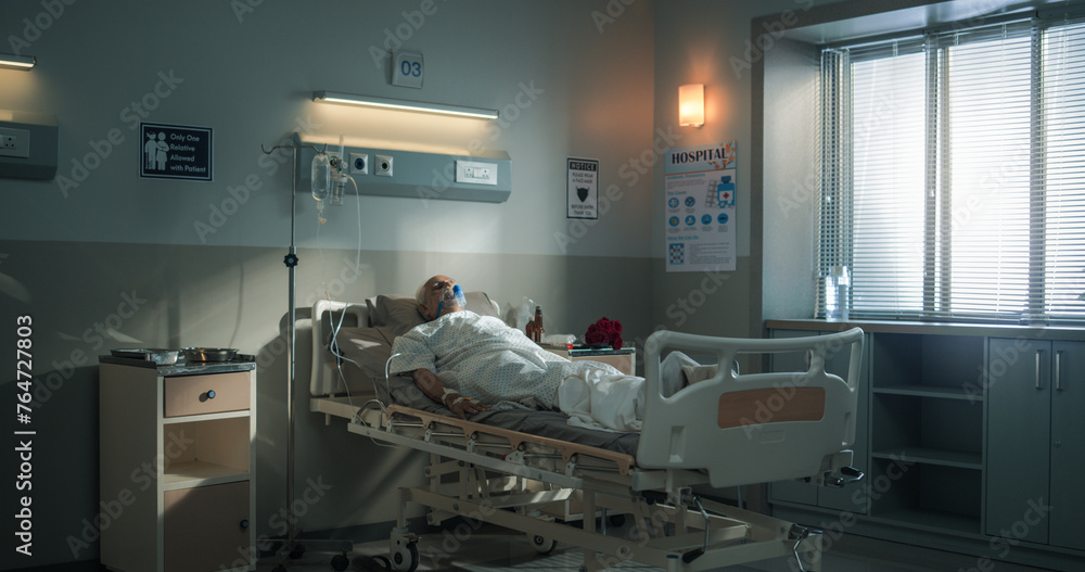 Hospital Ward: Portrait of Indian Elderly Man Wearing Oxygen Mask ...