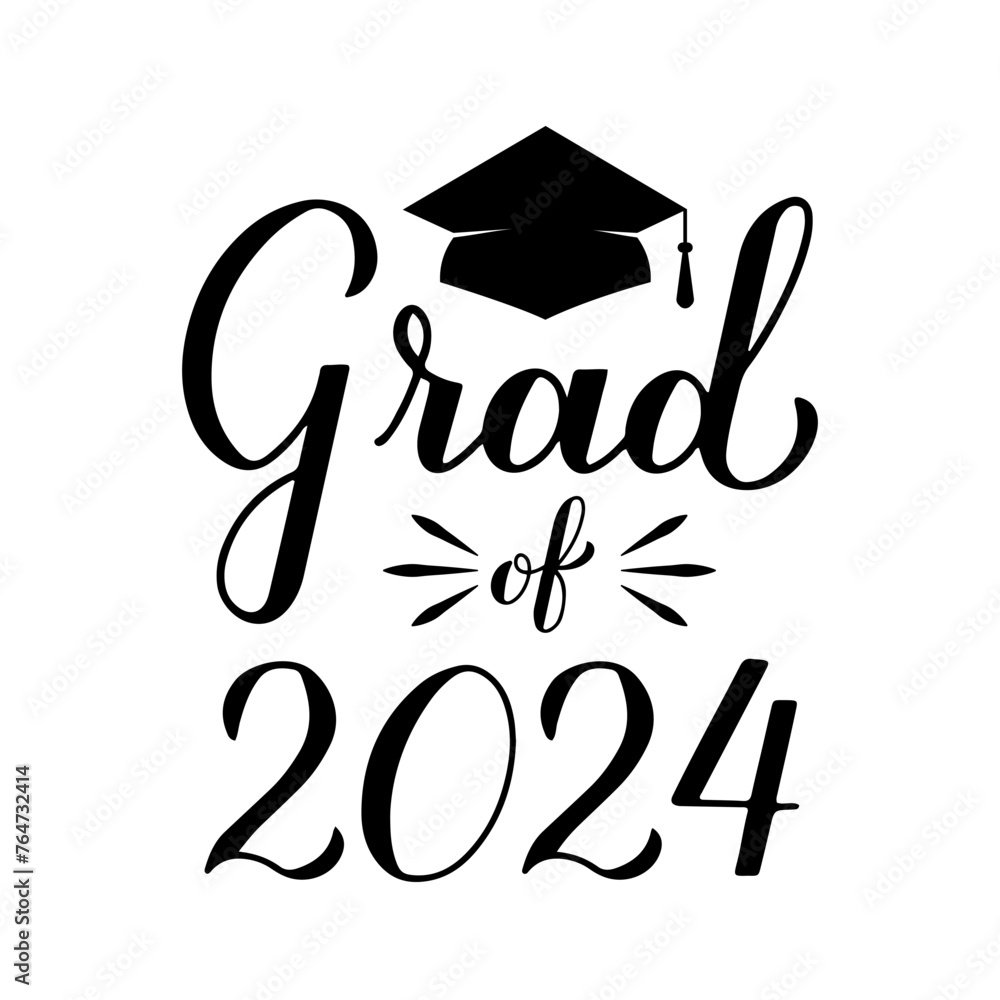 Grad of 2024 lettering with graduation cap isolated on white. Graduates ...