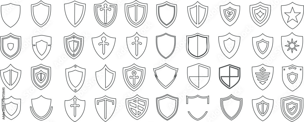 Shield collection, diverse security symbols. Protection emblems, safety ...