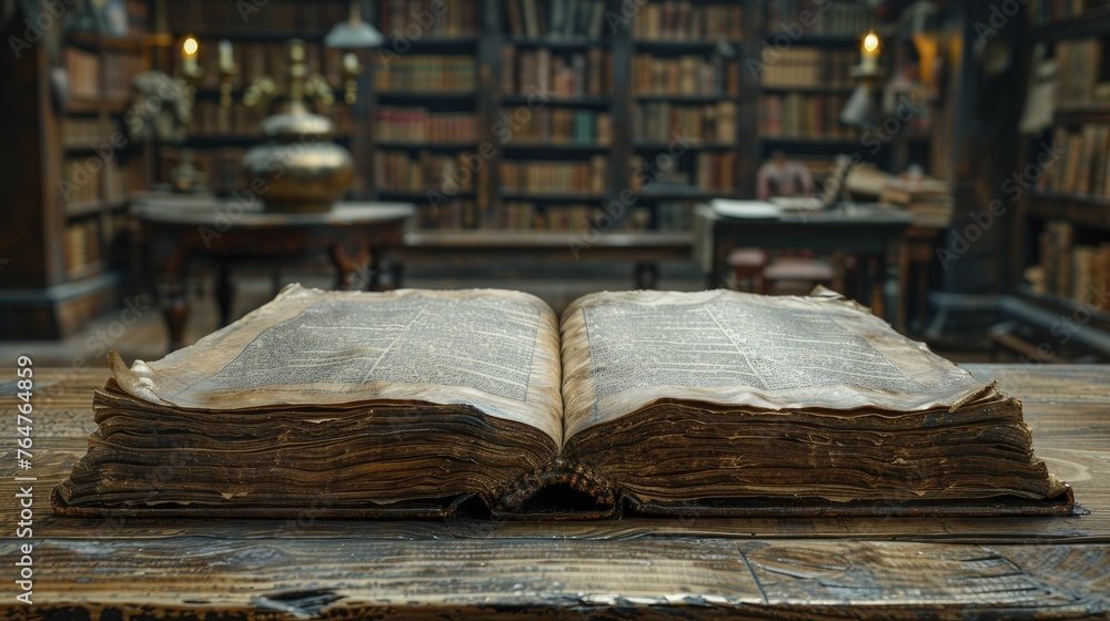 Historic Parchment Podium, front view focus, with a Medieval ...