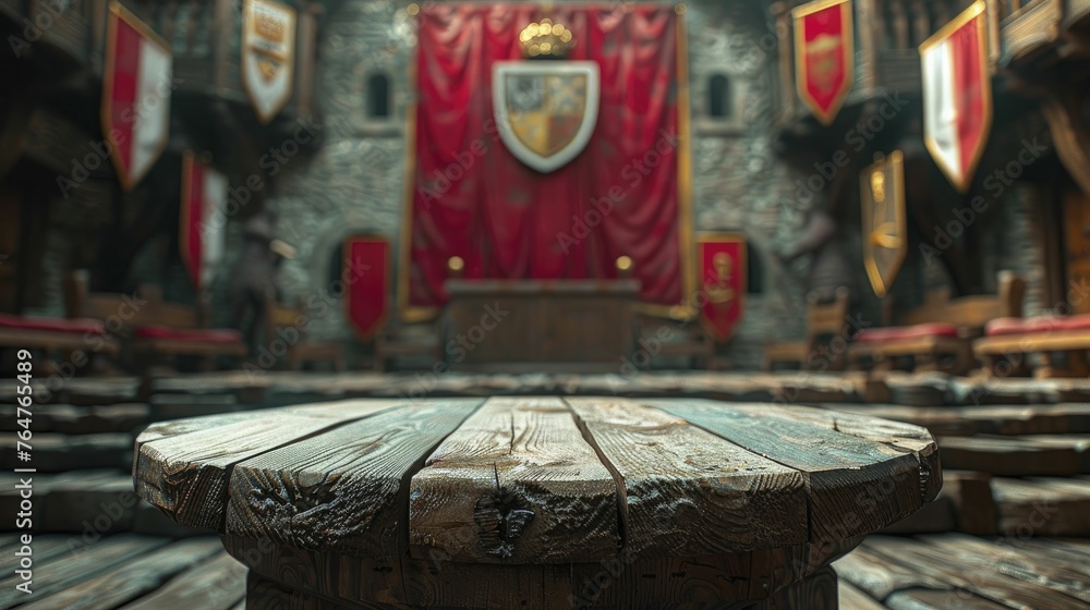 Medieval Wood Podium, front view focus, with a Knights' Jousting ...