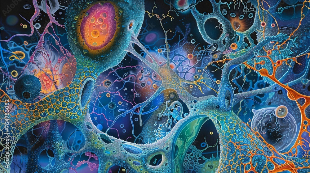 Vibrant depiction of an animal cell, highlighting the intricate network ...