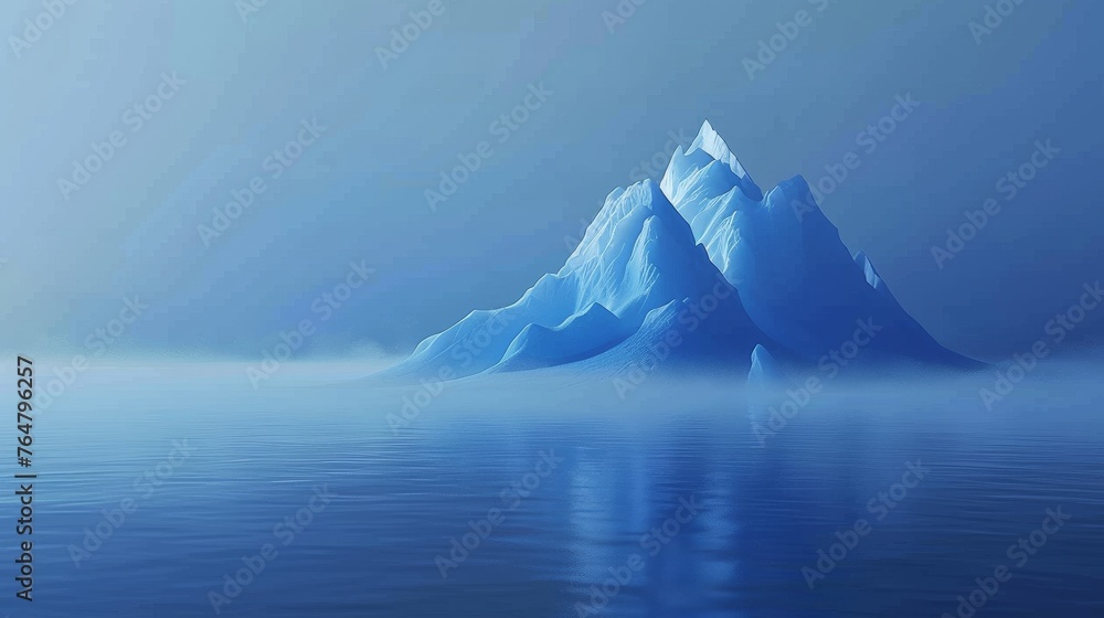 Blue large iceberg with sharp angular contours floats in the center of ...