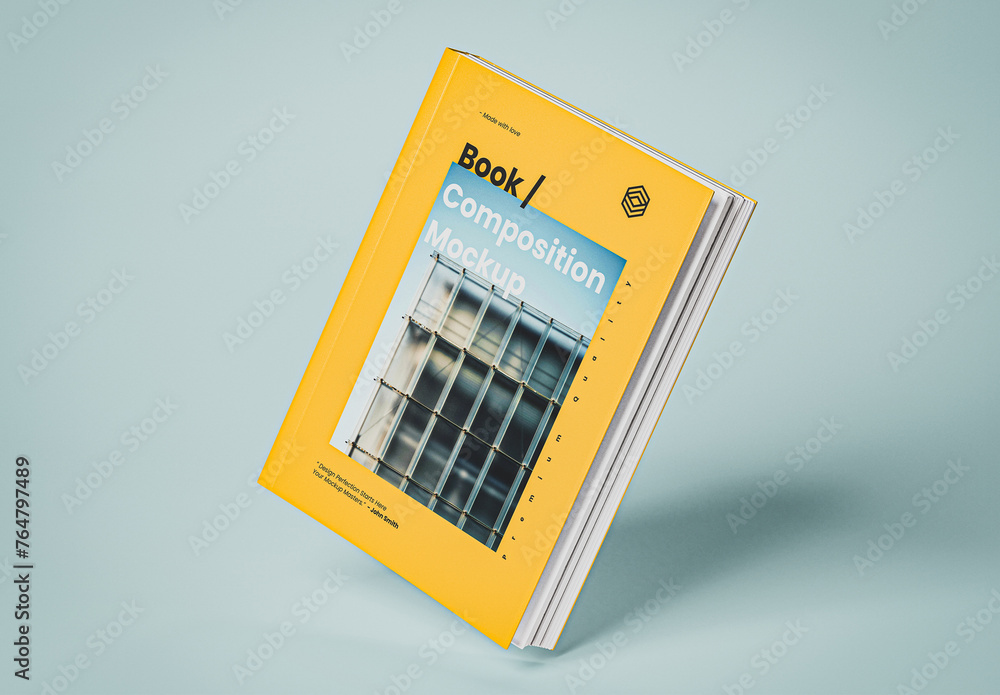 Floating Yellow Book Mockup Stock Template | Adobe Stock