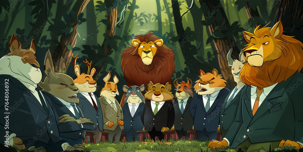 cartoon background. An animated picture of all forest creatures wearing ...