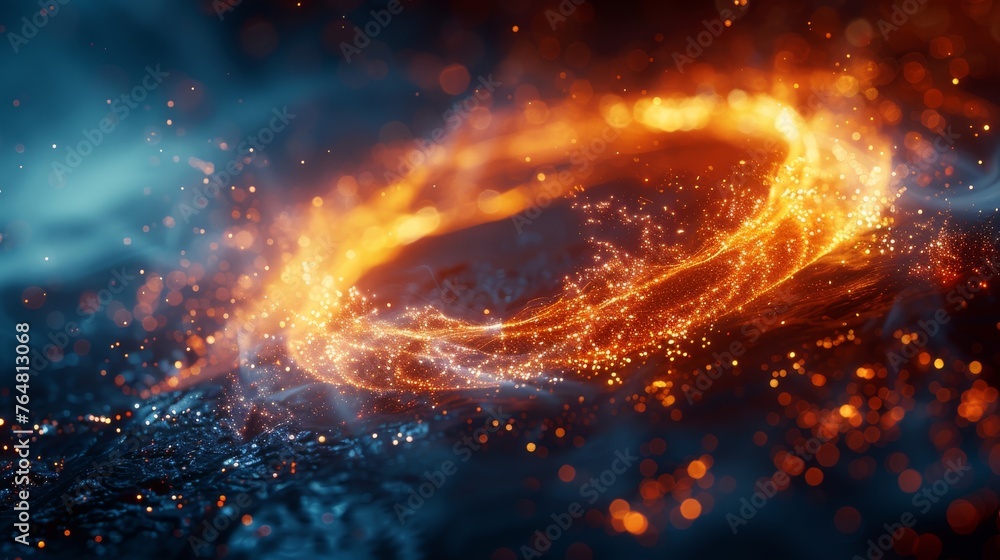 An abstract fire circle with sparkling magic swirls, twirling energy ...