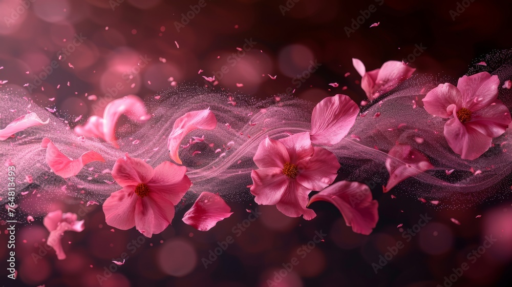 Spiral air vortex with flying blossom petals isolated on transparent ...