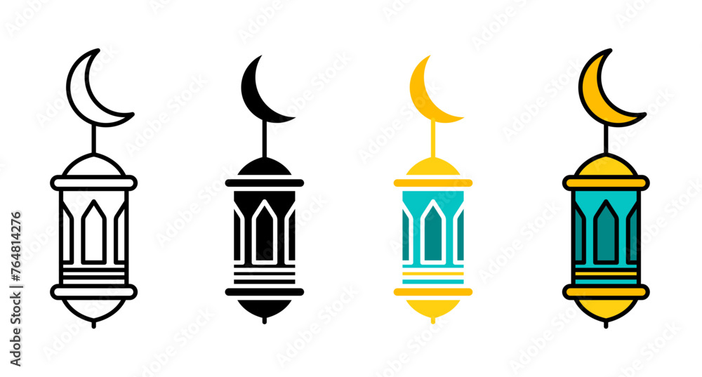 Traditional Arabic Lantern Icons. Ornamental Islamic Lamp and Light ...