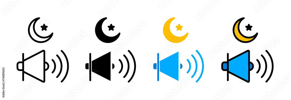 Mosque Adzan Prayer Calling Icons. Islamic Worship and Azan ...