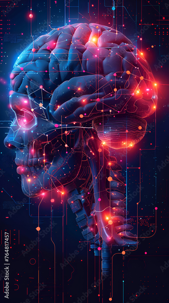 Translucent brain abstraction of futuristic medicine showing chip ...