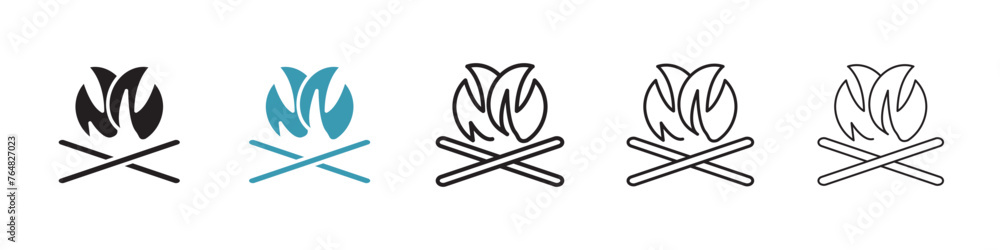 Wilderness Campfire and Bonfire Icons. Outdoor Recreation and Fire Pit ...