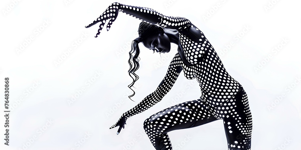 Dot girl's silhouette dancing on white background. Digital art and body ...