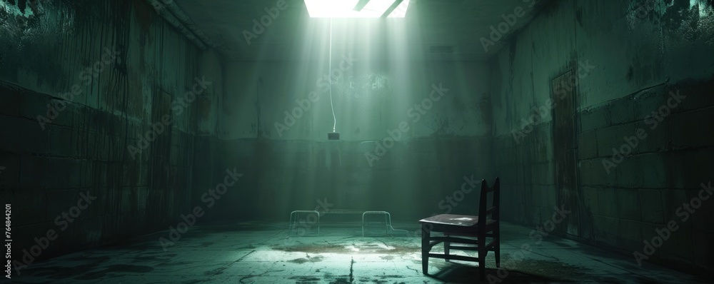 Interrogation room with small light overhead. Stock Photo | Adobe Stock